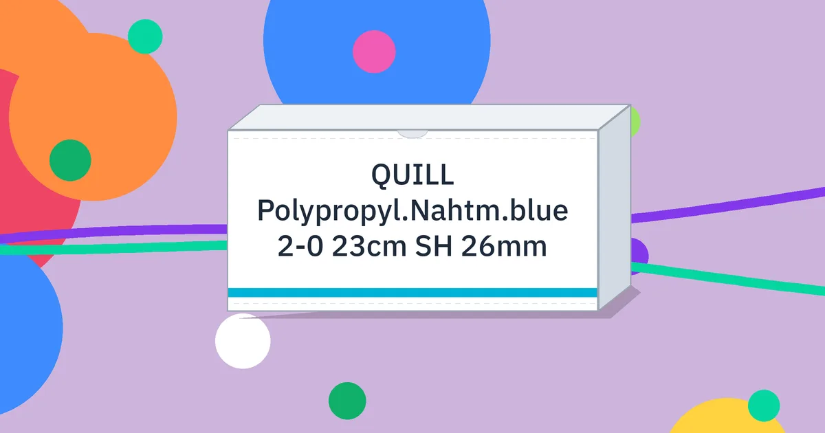 Symbolbild: Packung mit der Aufschrift QUILL Polypropyl.Nahtm.blue 2-0 23cm SH 26mm (PZN 17990840) – Verfügbarkeit und Bezug in Apotheken in Frankfurt am Main