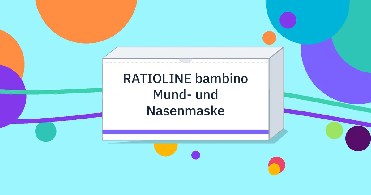 Symbolbild: Packung mit der Aufschrift RATIOLINE bambino Mund- und Nasenmaske (PZN 01805800) – Verfügbarkeit und Bezug in Apotheken in Frankfurt am Main