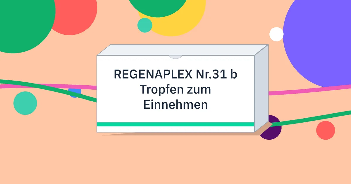 Symbolbild: Packung mit der Aufschrift REGENAPLEX Nr.31 b Tropfen zum Einnehmen (PZN 02642352) – Verfügbarkeit und Bezug in Apotheken in Frankfurt am Main