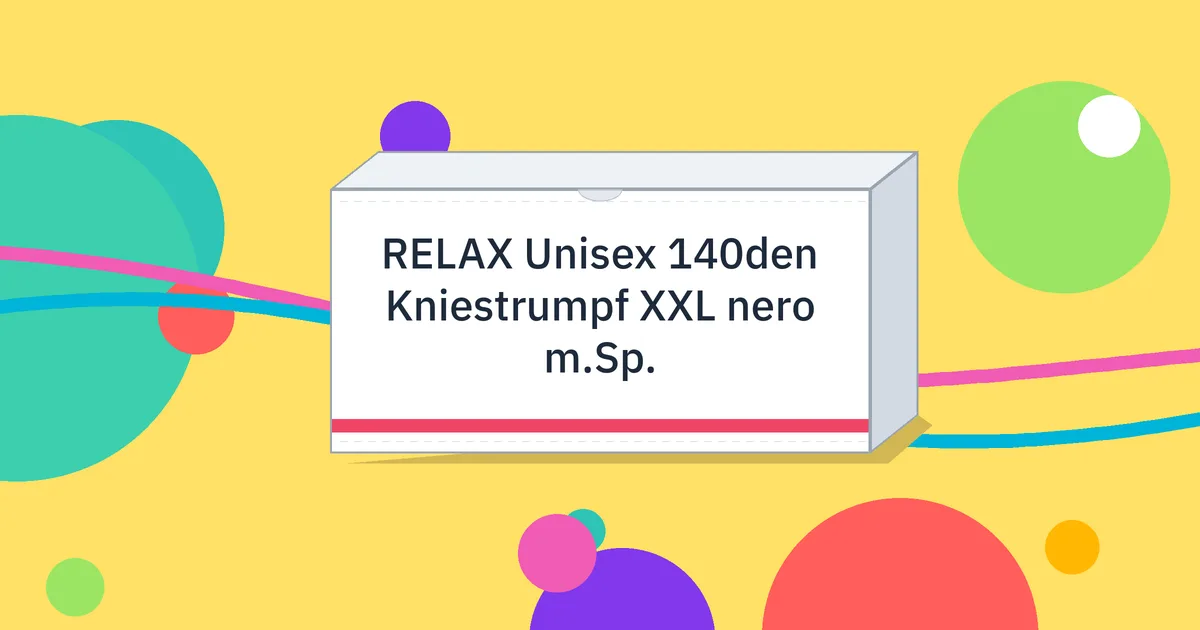 Symbolbild: Packung mit der Aufschrift RELAX Unisex 140den Kniestrumpf XXL nero m.Sp. (PZN 16189732) – Verfügbarkeit und Bezug in Apotheken in Frankfurt am Main