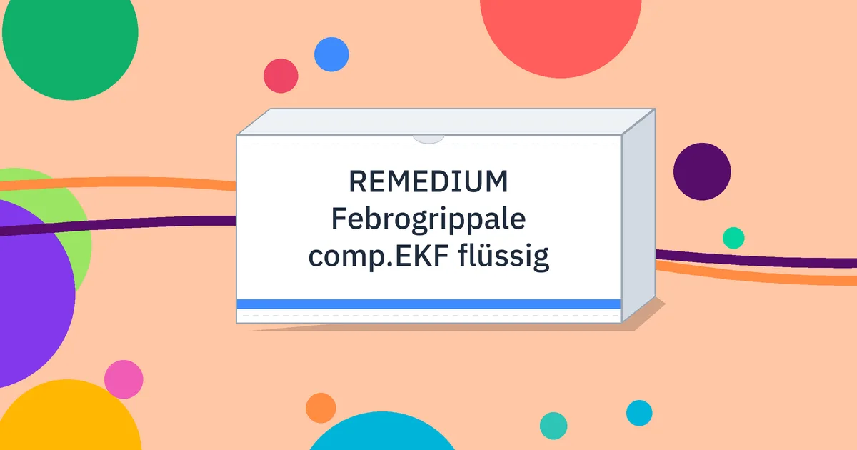 Symbolbild: Packung mit der Aufschrift REMEDIUM Febrogrippale comp.EKF flüssig (PZN 05954282) – Verfügbarkeit und Bezug in Apotheken in Frankfurt am Main