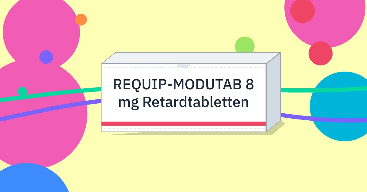 Symbolbild: Packung mit der Aufschrift REQUIP-MODUTAB 8 mg Retardtabletten (PZN 06829449) – Verfügbarkeit und Bezug in Apotheken in Frankfurt am Main