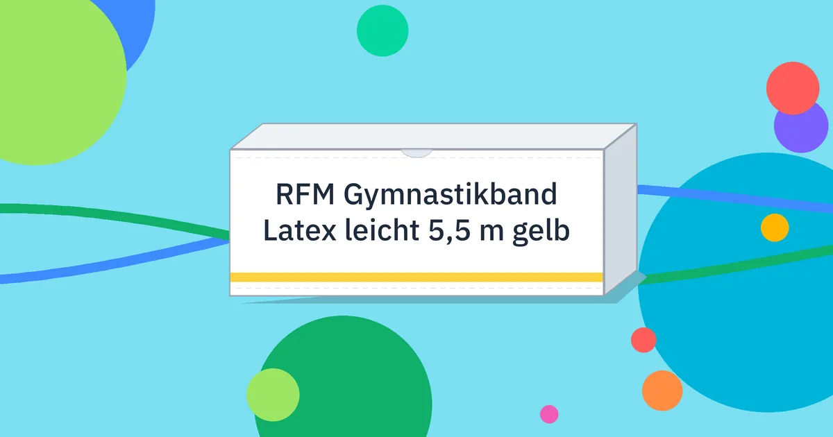 Symbolbild: Packung mit der Aufschrift RFM Gymnastikband Latex leicht 5,5 m gelb (PZN 05919570) – Verfügbarkeit und Bezug in Apotheken in Frankfurt am Main