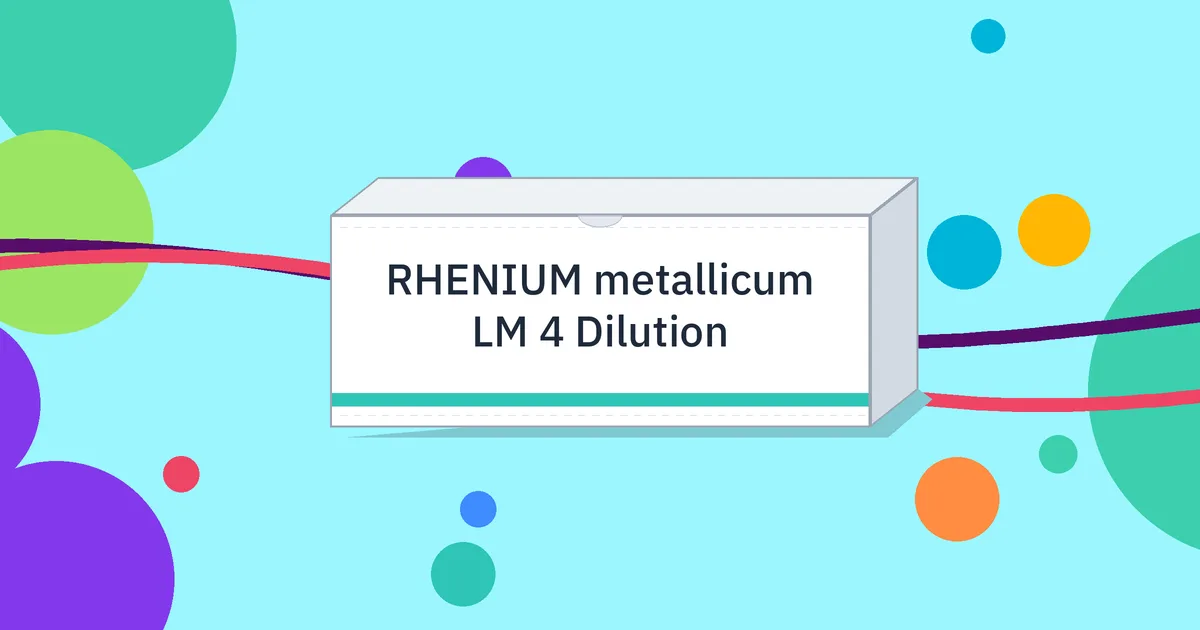 Symbolbild: Packung mit der Aufschrift RHENIUM metallicum LM 4 Dilution (PZN 13048913) – Verfügbarkeit und Bezug in Apotheken in Frankfurt am Main