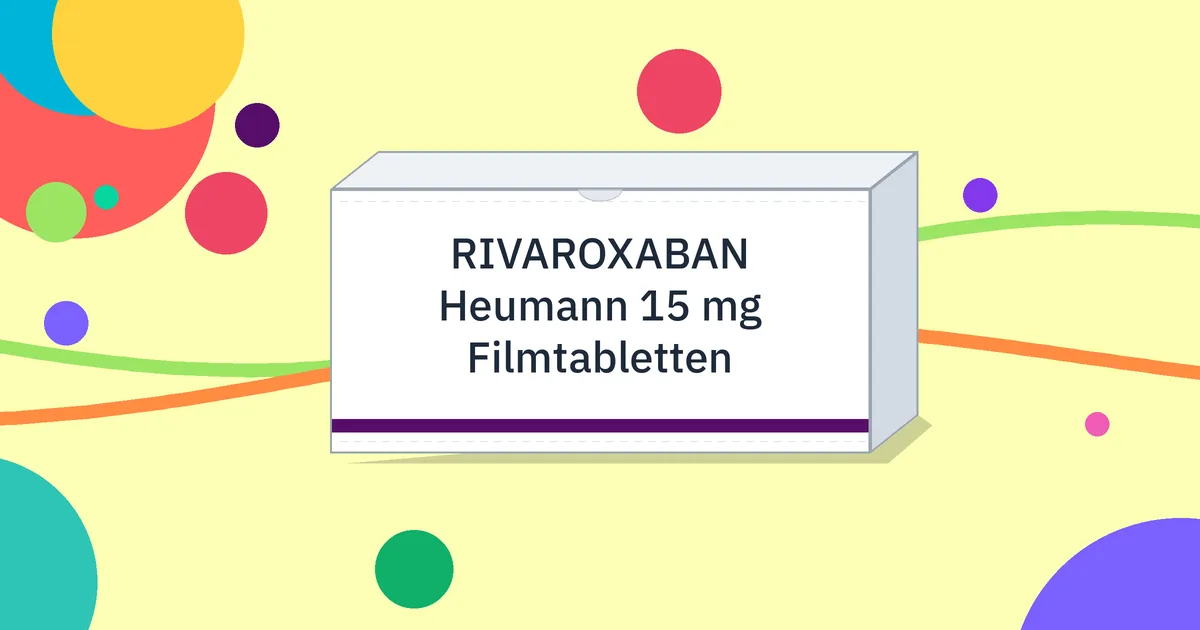 Symbolbild: Packung mit der Aufschrift RIVAROXABAN Heumann 15 mg Filmtabletten (PZN 18840657) – Verfügbarkeit und Bezug in Apotheken in Frankfurt am Main