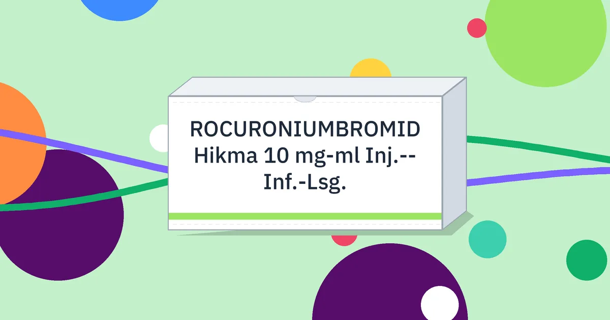 Symbolbild: Packung mit der Aufschrift ROCURONIUMBROMID Hikma 10 mg-ml Inj.--Inf.-Lsg. (PZN 10984167) – Verfügbarkeit und Bezug in Apotheken in Frankfurt am Main