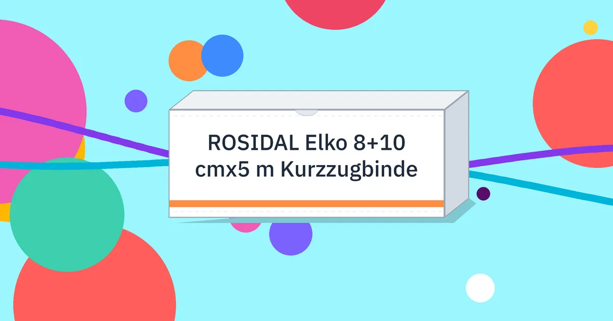 Symbolbild: Packung mit der Aufschrift ROSIDAL Elko 8+10 cmx5 m Kurzzugbinde (PZN 19822868) – Verfügbarkeit und Bezug in Apotheken in Frankfurt am Main