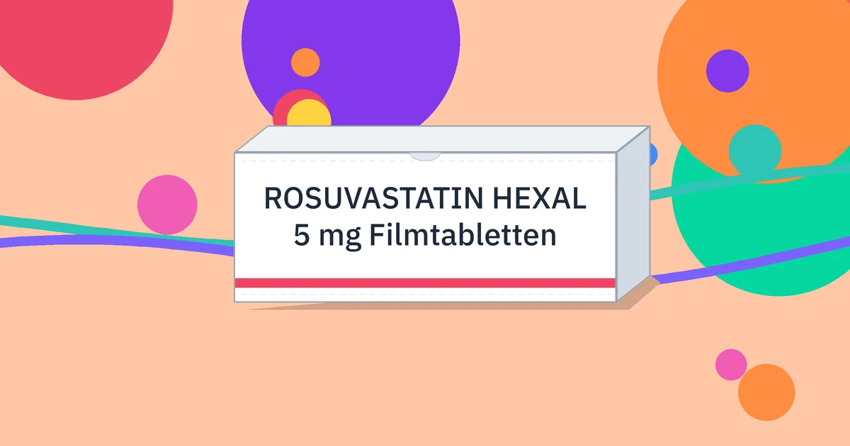 Symbolbild: Packung mit der Aufschrift ROSUVASTATIN HEXAL 5 mg Filmtabletten (PZN 17411411) – Verfügbarkeit und Bezug in Apotheken in Frankfurt am Main