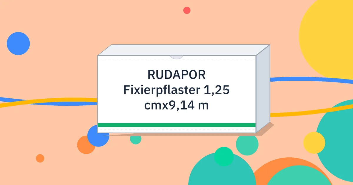 Symbolbild: Packung mit der Aufschrift RUDAPOR Fixierpflaster 1,25 cmx9,14 m (PZN 09510056) – Verfügbarkeit und Bezug in Apotheken in Frankfurt am Main