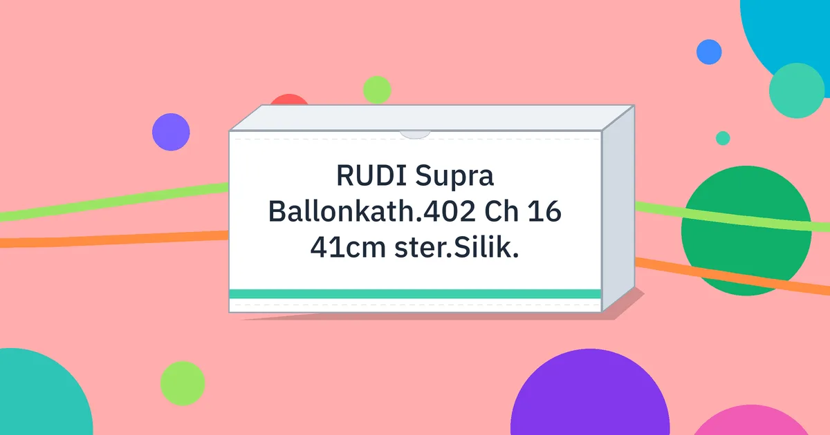 Symbolbild: Packung mit der Aufschrift RUDI Supra Ballonkath.402 Ch 16 41cm ster.Silik. (PZN 17863981) – Verfügbarkeit und Bezug in Apotheken in Frankfurt am Main