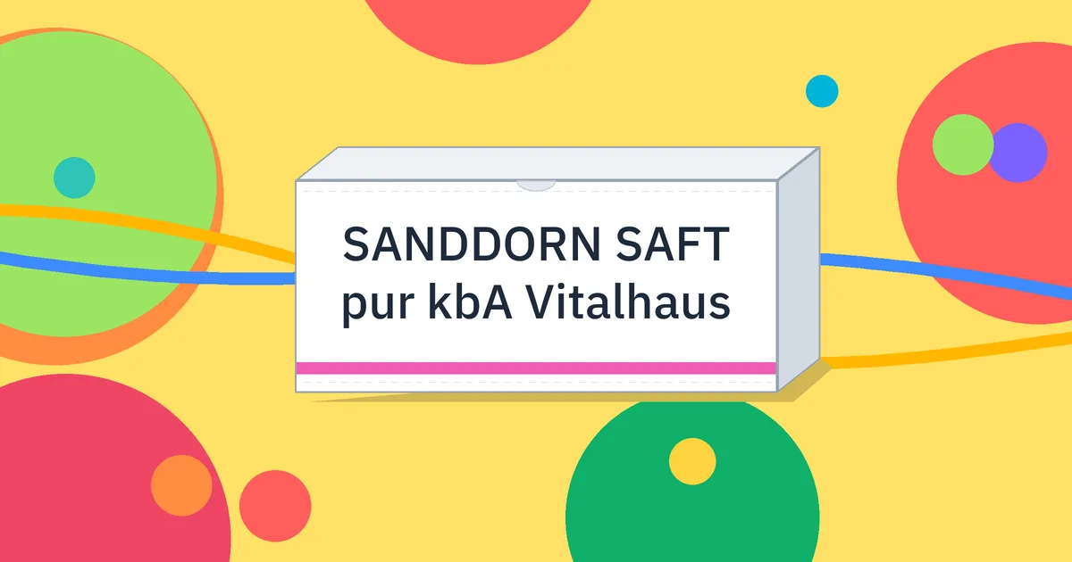 Symbolbild: Packung mit der Aufschrift SANDDORN SAFT pur kbA Vitalhaus (PZN 01044666) – Verfügbarkeit und Bezug in Apotheken in Frankfurt am Main