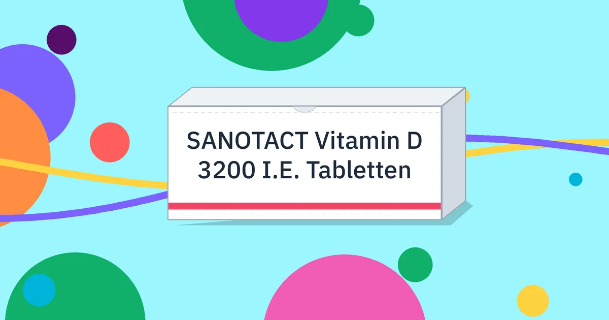 Symbolbild: Packung mit der Aufschrift SANOTACT Vitamin D 3200 I.E. Tabletten (PZN 19759147) – Verfügbarkeit und Bezug in Apotheken in Frankfurt am Main