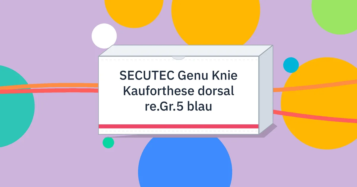 Symbolbild: Packung mit der Aufschrift SECUTEC Genu Knie Kauforthese dorsal re.Gr.5 blau (PZN 17411084) – Verfügbarkeit und Bezug in Apotheken in Frankfurt am Main