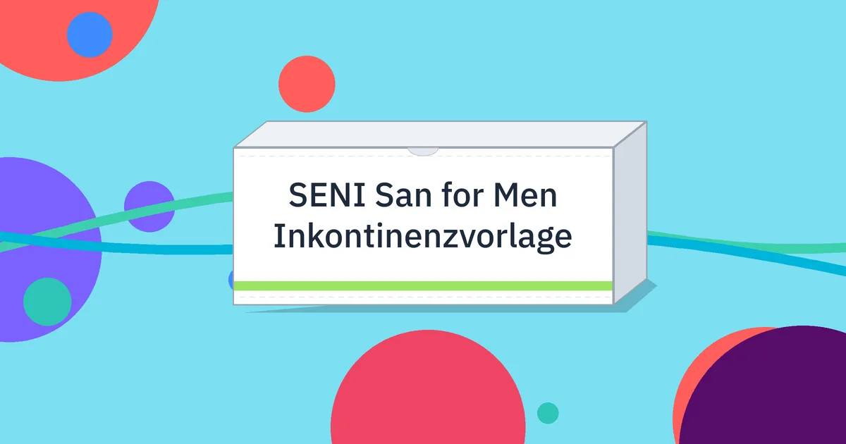 Symbolbild: Packung mit der Aufschrift SENI San for Men Inkontinenzvorlage (PZN 20322591) – Verfügbarkeit und Bezug in Apotheken in Frankfurt am Main