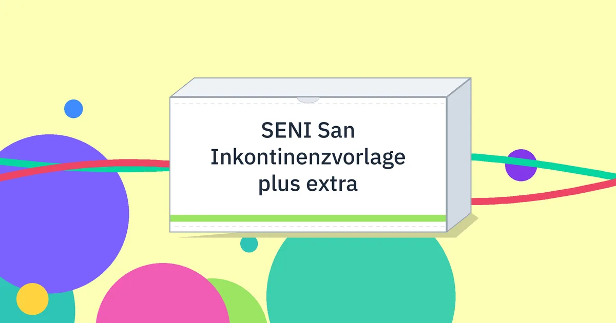 Symbolbild: Packung mit der Aufschrift SENI San Inkontinenzvorlage plus extra (PZN 18329640) – Verfügbarkeit und Bezug in Apotheken in Frankfurt am Main