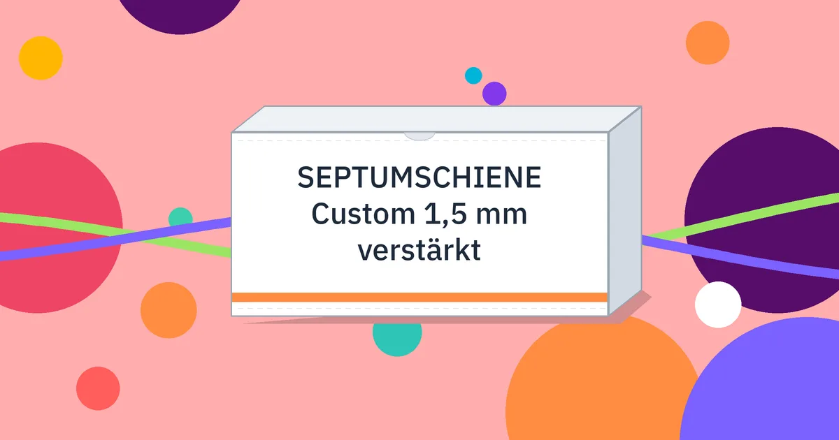 Symbolbild: Packung mit der Aufschrift SEPTUMSCHIENE Custom 1,5 mm verstärkt (PZN 19921234) – Verfügbarkeit und Bezug in Apotheken in Frankfurt am Main