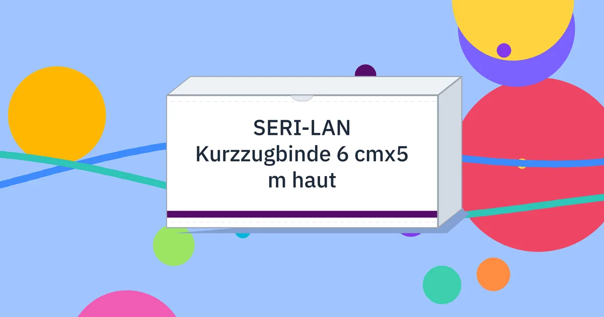 Symbolbild: Packung mit der Aufschrift SERI-LAN Kurzzugbinde 6 cmx5 m haut (PZN 14444769) – Verfügbarkeit und Bezug in Apotheken in Frankfurt am Main