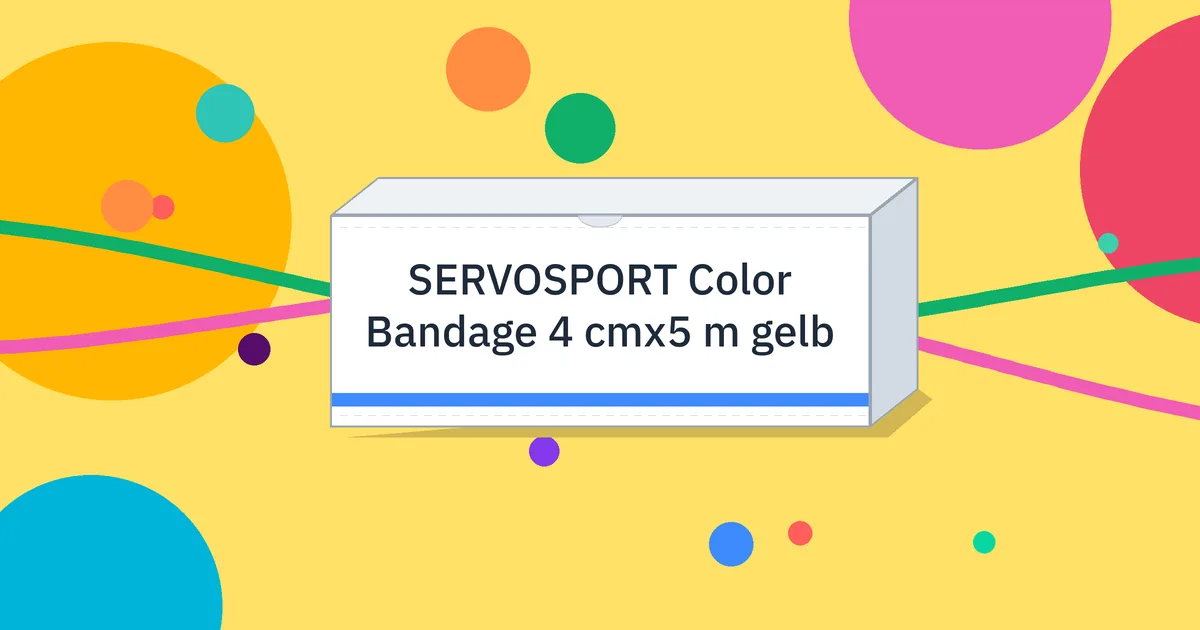 Symbolbild: Packung mit der Aufschrift SERVOSPORT Color Bandage 4 cmx5 m gelb (PZN 03396458) – Verfügbarkeit und Bezug in Apotheken in Frankfurt am Main
