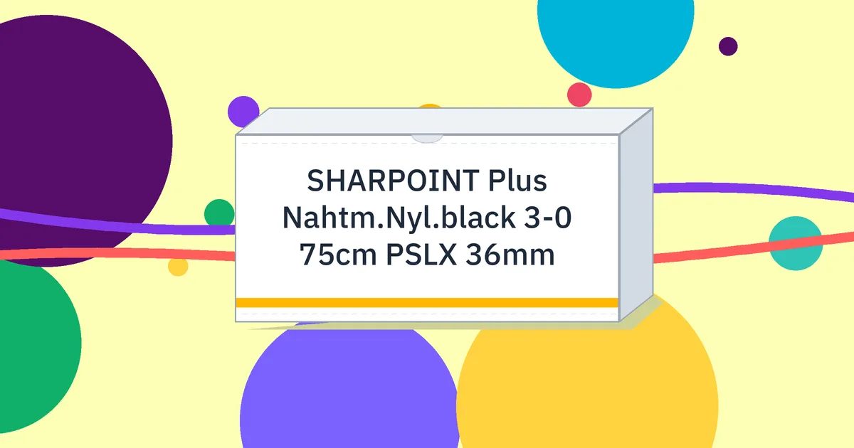 Symbolbild: Packung mit der Aufschrift SHARPOINT Plus Nahtm.Nyl.black 3-0 75cm PSLX 36mm (PZN 17984437) – Verfügbarkeit und Bezug in Apotheken in Frankfurt am Main