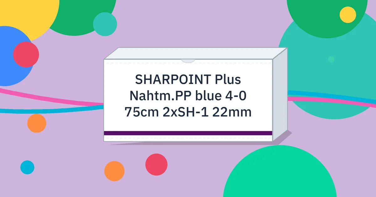 Symbolbild: Packung mit der Aufschrift SHARPOINT Plus Nahtm.PP blue 4-0 75cm 2xSH-1 22mm (PZN 17985709) – Verfügbarkeit und Bezug in Apotheken in Frankfurt am Main