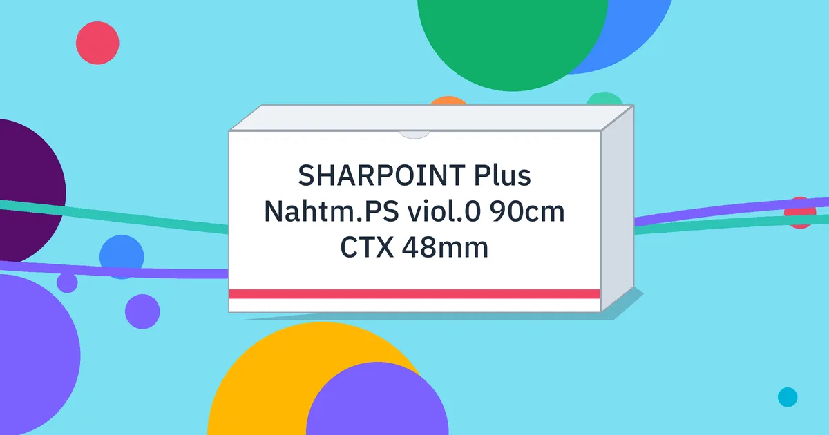Symbolbild: Packung mit der Aufschrift SHARPOINT Plus Nahtm.PS viol.0 90cm CTX 48mm (PZN 17995903) – Verfügbarkeit und Bezug in Apotheken in Frankfurt am Main