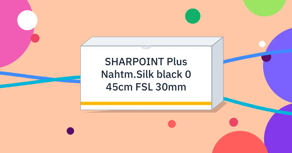 Symbolbild: Packung mit der Aufschrift SHARPOINT Plus Nahtm.Silk black 0 45cm FSL 30mm (PZN 17995027) – Verfügbarkeit und Bezug in Apotheken in Frankfurt am Main