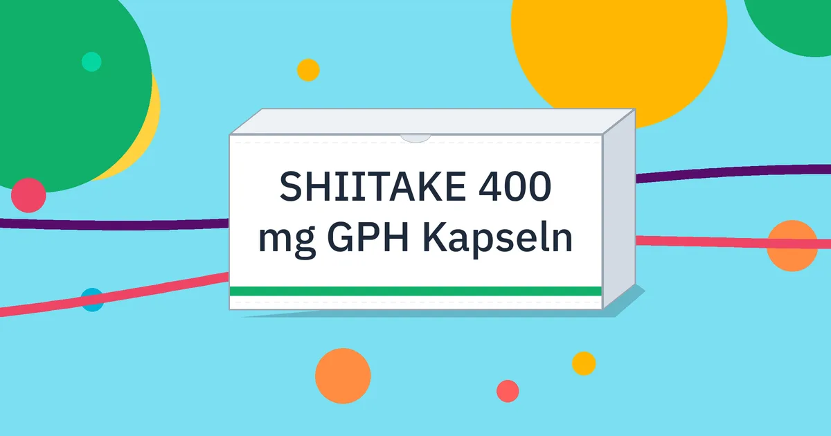 Symbolbild: Packung mit der Aufschrift SHIITAKE 400 mg GPH Kapseln (PZN 00968664) – Verfügbarkeit und Bezug in Apotheken in Frankfurt am Main