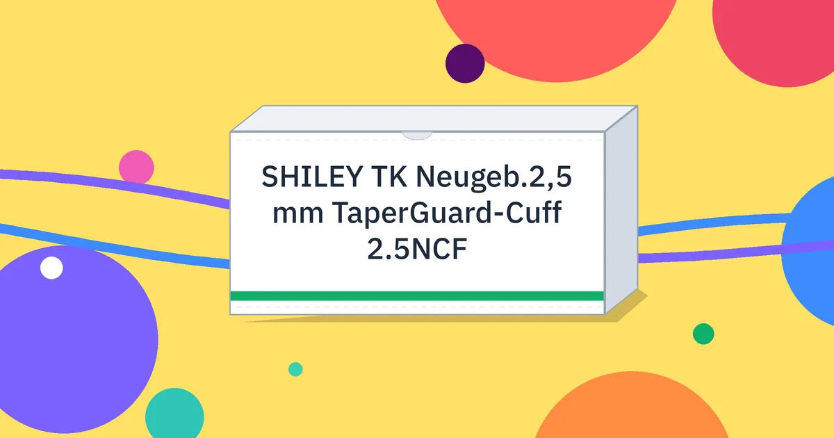 Symbolbild: Packung mit der Aufschrift SHILEY TK Neugeb.2,5 mm TaperGuard-Cuff 2.5NCF (PZN 16354740) – Verfügbarkeit und Bezug in Apotheken in Frankfurt am Main