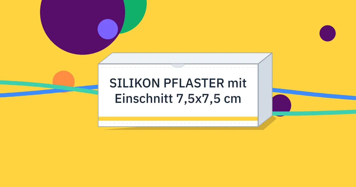 Symbolbild: Packung mit der Aufschrift SILIKON PFLASTER mit Einschnitt 7,5x7,5 cm (PZN 14269415) – Verfügbarkeit und Bezug in Apotheken in Frankfurt am Main