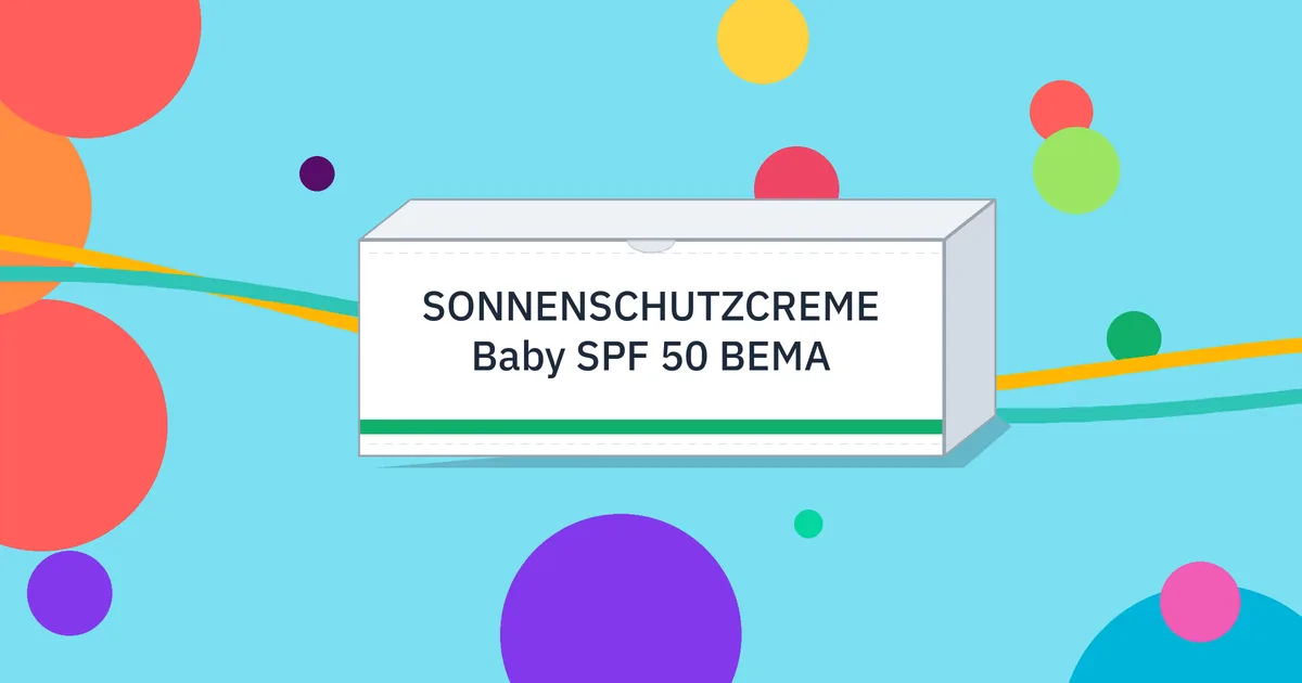 Symbolbild: Packung mit der Aufschrift SONNENSCHUTZCREME Baby SPF 50 BEMA (PZN 17529584) – Verfügbarkeit und Bezug in Apotheken in Frankfurt am Main