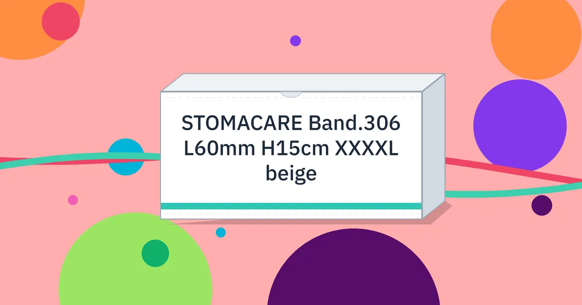 Symbolbild: Packung mit der Aufschrift STOMACARE Band.306 L60mm H15cm XXXXL beige (PZN 06432114) – Verfügbarkeit und Bezug in Apotheken in Frankfurt am Main