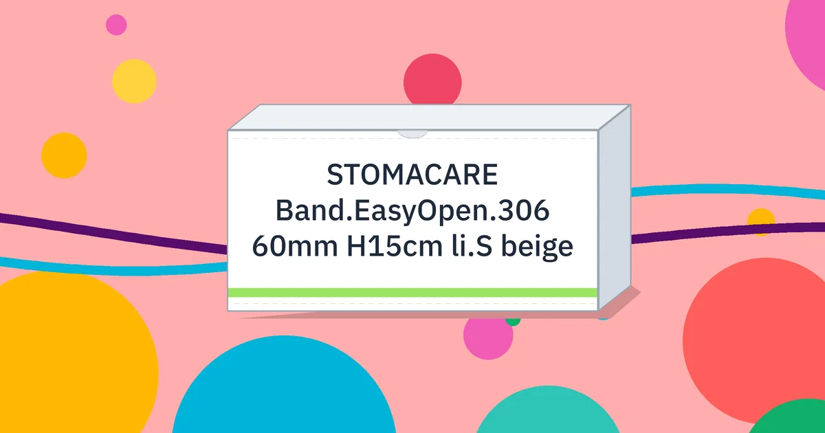 Symbolbild: Packung mit der Aufschrift STOMACARE Band.EasyOpen.306 60mm H15cm li.S beige (PZN 09109247) – Verfügbarkeit und Bezug in Apotheken in Frankfurt am Main