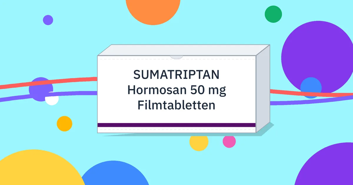 Symbolbild: Packung mit der Aufschrift SUMATRIPTAN Hormosan 50 mg Filmtabletten (PZN 10998413) – Verfügbarkeit und Bezug in Apotheken in Frankfurt am Main