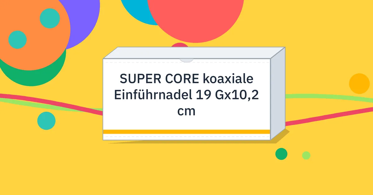 Symbolbild: Packung mit der Aufschrift SUPER CORE koaxiale Einführnadel 19 Gx10,2 cm (PZN 06770845) – Verfügbarkeit und Bezug in Apotheken in Frankfurt am Main