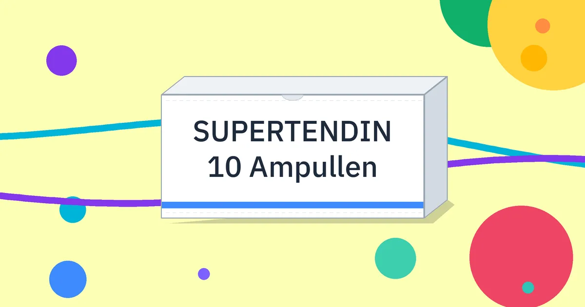 Symbolbild: Packung mit der Aufschrift SUPERTENDIN 10 Ampullen (PZN 01690478) – Verfügbarkeit und Bezug in Apotheken in Frankfurt am Main