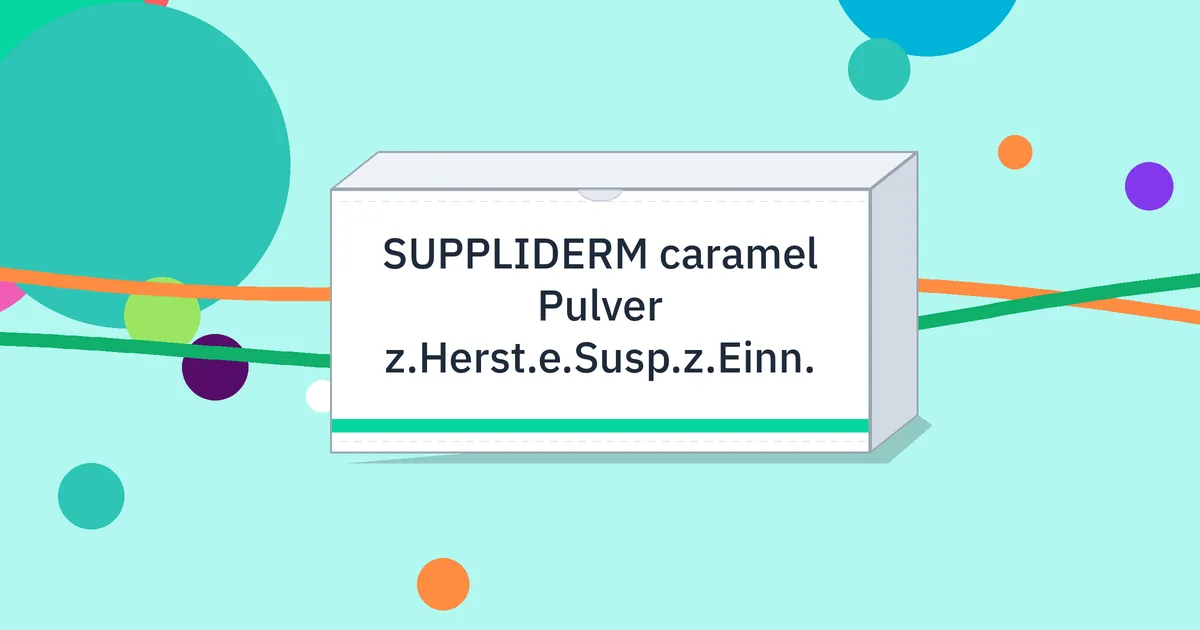 Symbolbild: Packung mit der Aufschrift SUPPLIDERM caramel Pulver z.Herst.e.Susp.z.Einn. (PZN 16850108) – Verfügbarkeit und Bezug in Apotheken in Frankfurt am Main