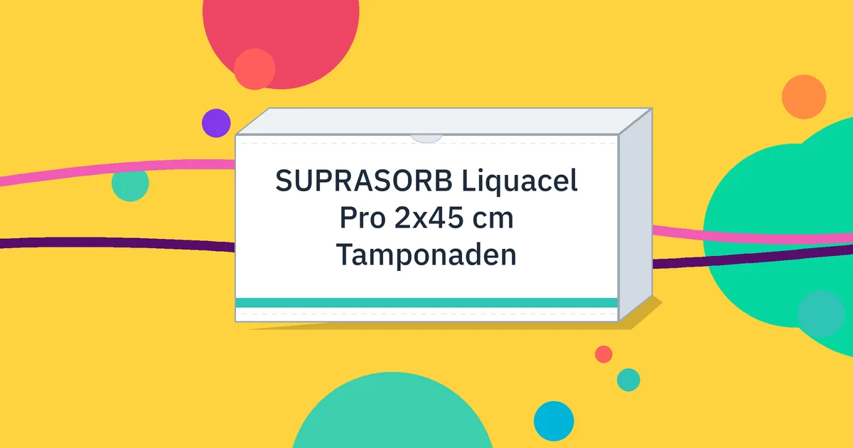 Symbolbild: Packung mit der Aufschrift SUPRASORB Liquacel Pro 2x45 cm Tamponaden (PZN 18772683) – Verfügbarkeit und Bezug in Apotheken in Frankfurt am Main