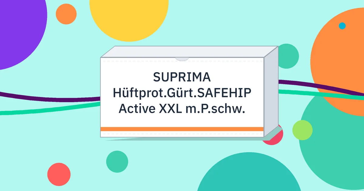 Symbolbild: Packung mit der Aufschrift SUPRIMA Hüftprot.Gürt.SAFEHIP Active XXL m.P.schw. (PZN 13818771) – Verfügbarkeit und Bezug in Apotheken in Frankfurt am Main