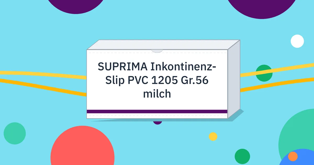 Symbolbild: Packung mit der Aufschrift SUPRIMA Inkontinenz-Slip PVC 1205 Gr.56 milch (PZN 03921692) – Verfügbarkeit und Bezug in Apotheken in Frankfurt am Main