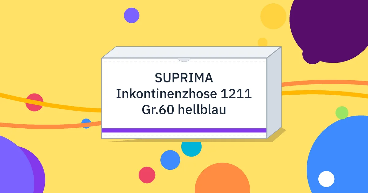 Symbolbild: Packung mit der Aufschrift SUPRIMA Inkontinenzhose 1211 Gr.60 hellblau (PZN 03024248) – Verfügbarkeit und Bezug in Apotheken in Frankfurt am Main