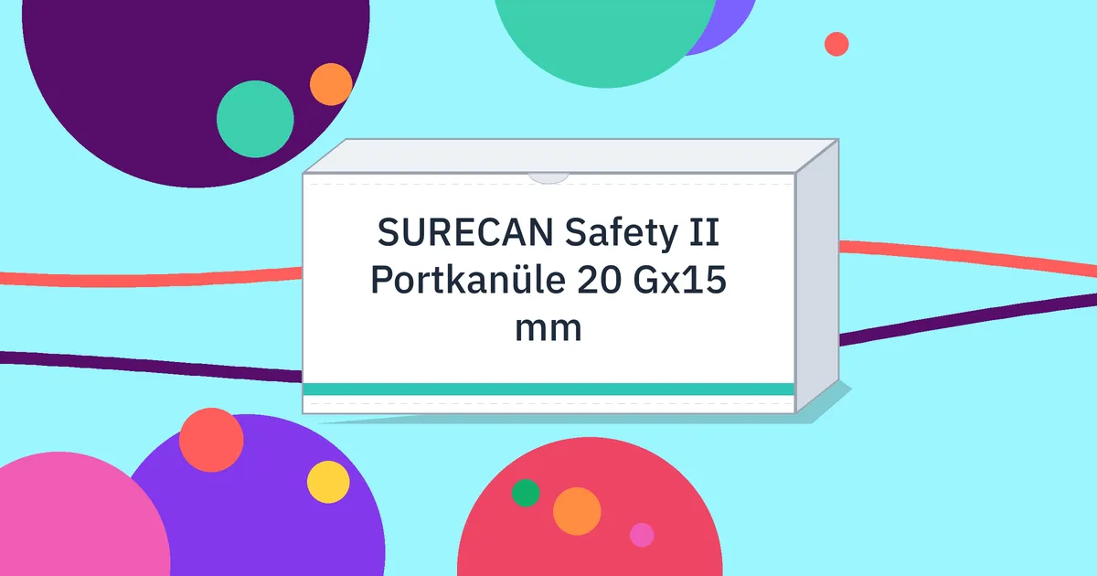 Symbolbild: Packung mit der Aufschrift SURECAN Safety II Portkanüle 20 Gx15 mm (PZN 20691354) – Verfügbarkeit und Bezug in Apotheken in Frankfurt am Main