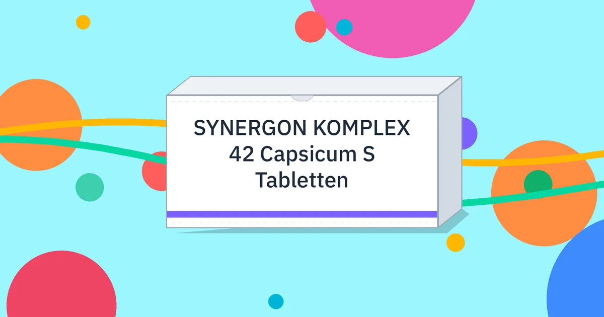 Symbolbild: Packung mit der Aufschrift SYNERGON KOMPLEX 42 Capsicum S Tabletten (PZN 18387347) – Verfügbarkeit und Bezug in Apotheken in Frankfurt am Main