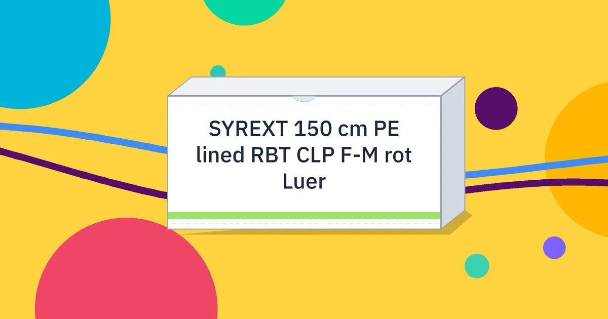 Symbolbild: Packung mit der Aufschrift SYREXT 150 cm PE lined RBT CLP F-M rot Luer (PZN 17898028) – Verfügbarkeit und Bezug in Apotheken in Frankfurt am Main