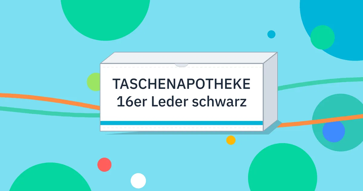 Symbolbild: Packung mit der Aufschrift TASCHENAPOTHEKE 16er Leder schwarz (PZN 10245783) – Verfügbarkeit und Bezug in Apotheken in Frankfurt am Main