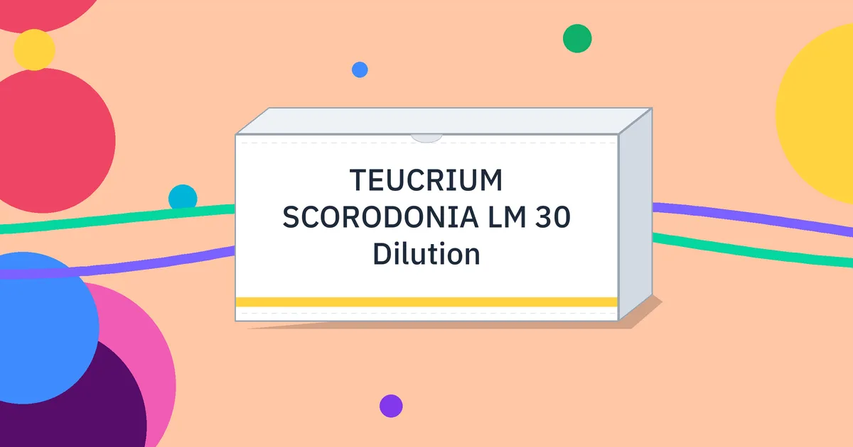 Symbolbild: Packung mit der Aufschrift TEUCRIUM SCORODONIA LM 30 Dilution (PZN 13217770) – Verfügbarkeit und Bezug in Apotheken in Frankfurt am Main