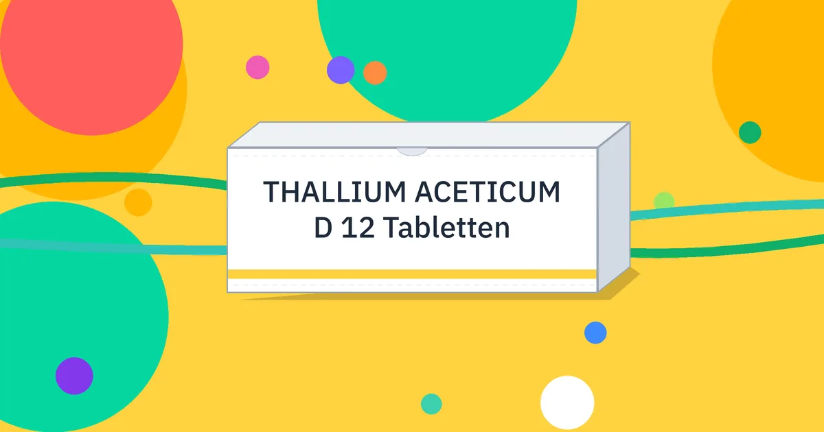 Symbolbild: Packung mit der Aufschrift THALLIUM ACETICUM D 12 Tabletten (PZN 02636883) – Verfügbarkeit und Bezug in Apotheken in Frankfurt am Main