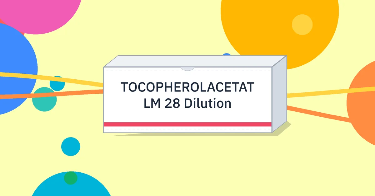 Symbolbild: Packung mit der Aufschrift TOCOPHEROLACETAT LM 28 Dilution (PZN 13224994) – Verfügbarkeit und Bezug in Apotheken in Frankfurt am Main