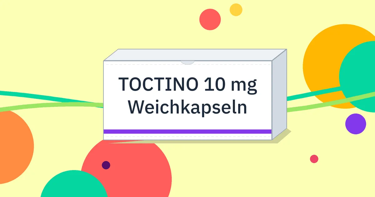 Symbolbild: Packung mit der Aufschrift TOCTINO 10 mg Weichkapseln (PZN 15319345) – Verfügbarkeit und Bezug in Apotheken in Frankfurt am Main