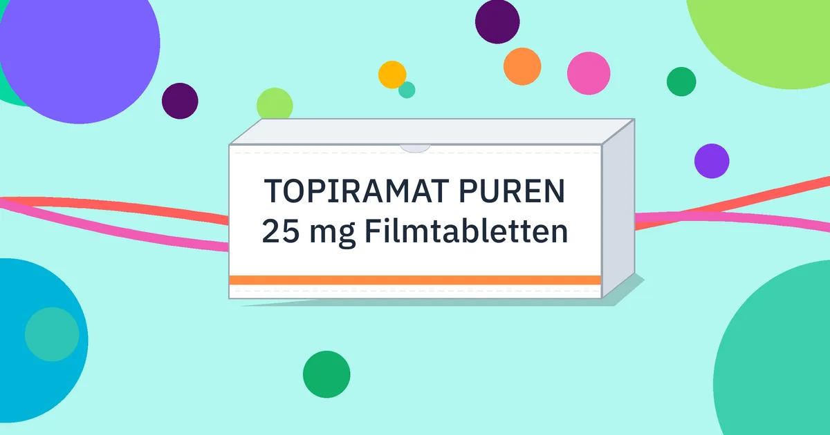 Symbolbild: Packung mit der Aufschrift TOPIRAMAT PUREN 25 mg Filmtabletten (PZN 13821230) – Verfügbarkeit und Bezug in Apotheken in Frankfurt am Main