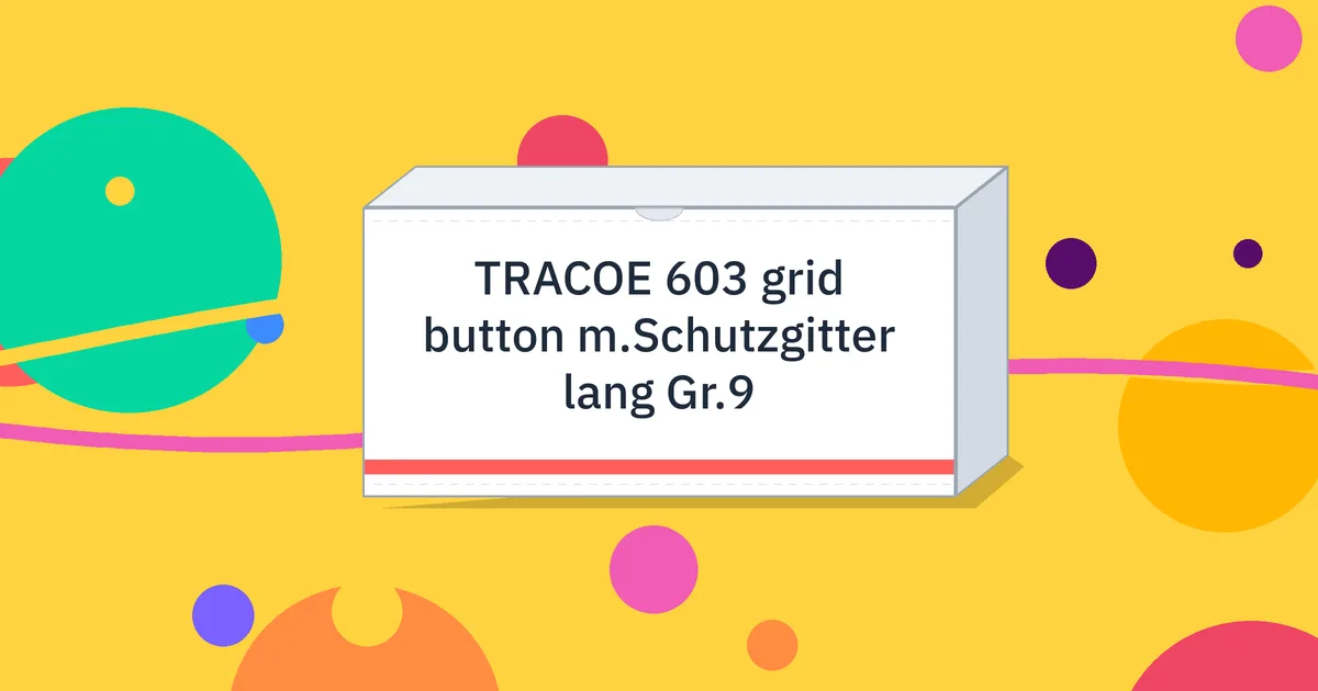 Symbolbild: Packung mit der Aufschrift TRACOE 603 grid button m.Schutzgitter lang Gr.9 (PZN 02723518) – Verfügbarkeit und Bezug in Apotheken in Frankfurt am Main